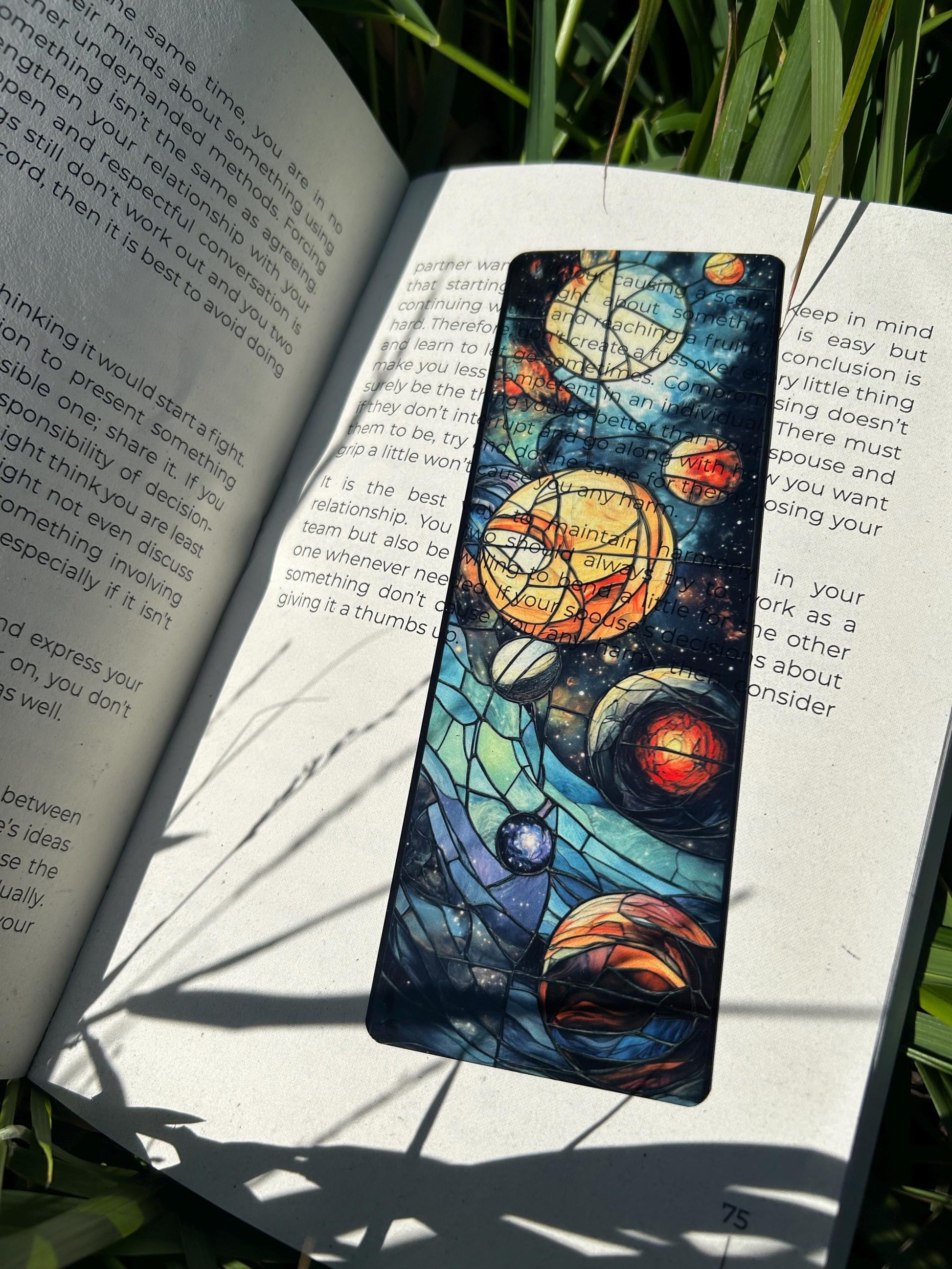 Cosmic Stained Glass Bookmark - Space Galaxy & Planets Design, Unique ...