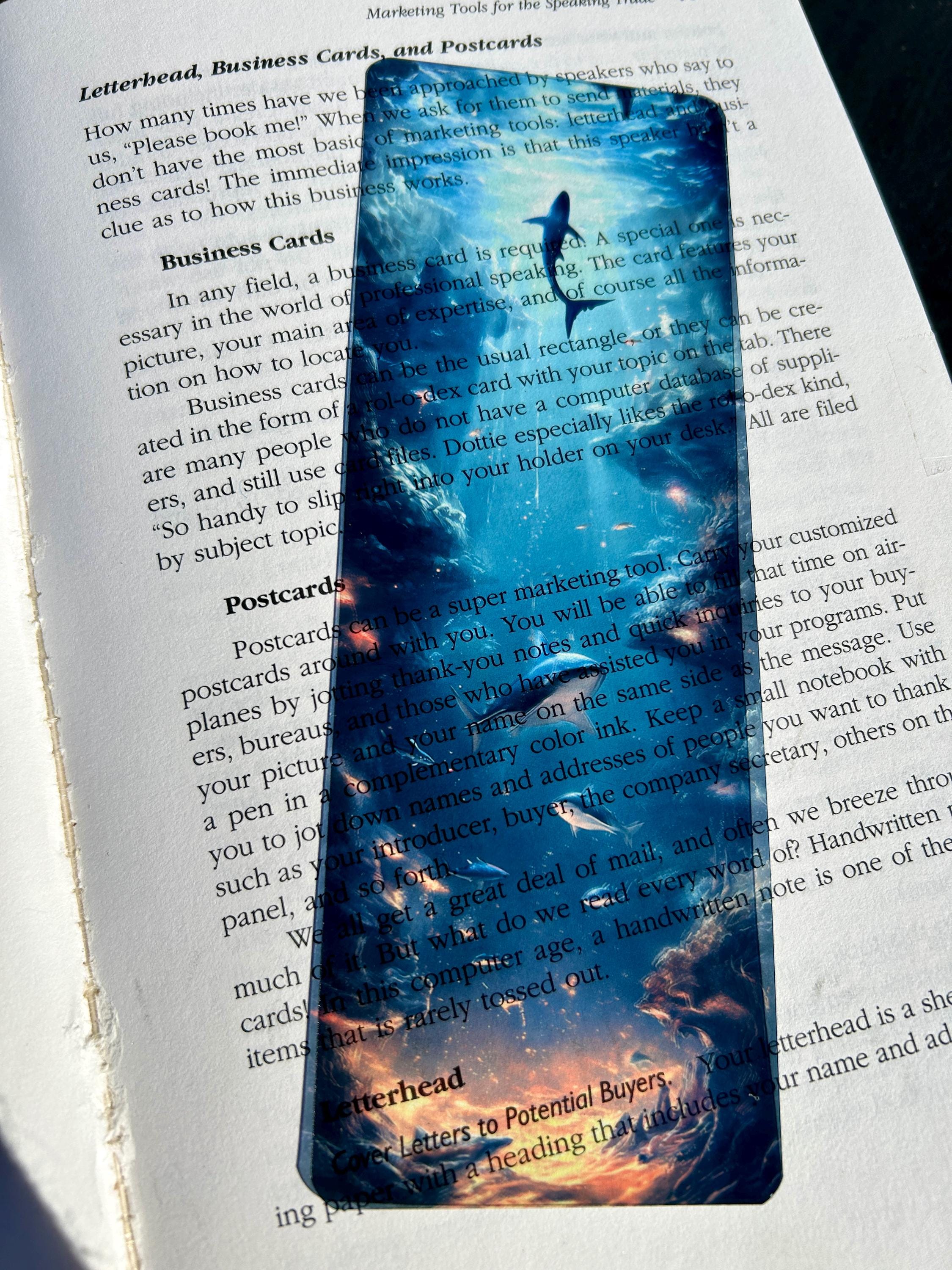 Bioluminescent ocean bookmark with glowing sea creatures | deep underw ...